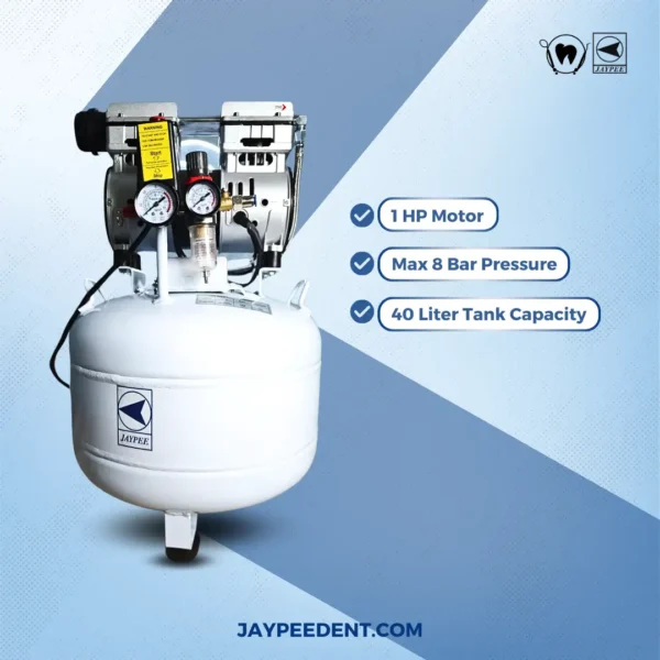 Dental Air Compressor, Oil Free, 1 HP Motor, 40 Liter Tank, For Dental ...